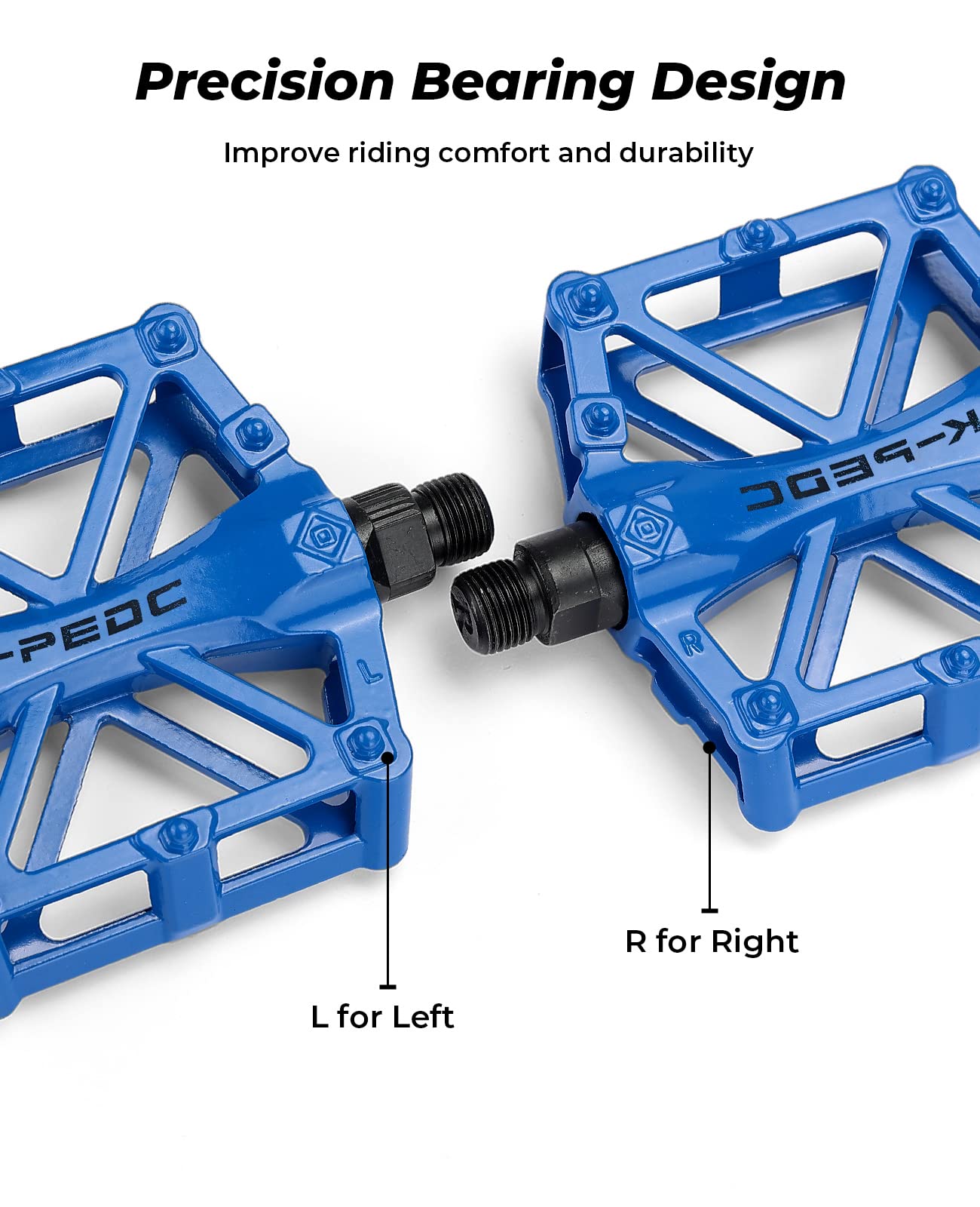KEMIMOTO Mountain Bike Pedals MTB Bicycle Flat Pedals, 9/16'' CNC Aluminum Durable Sealed Bearings for Most Bikes BMX MTB Enduro Downhill Trail (Two Pack) (Blue)