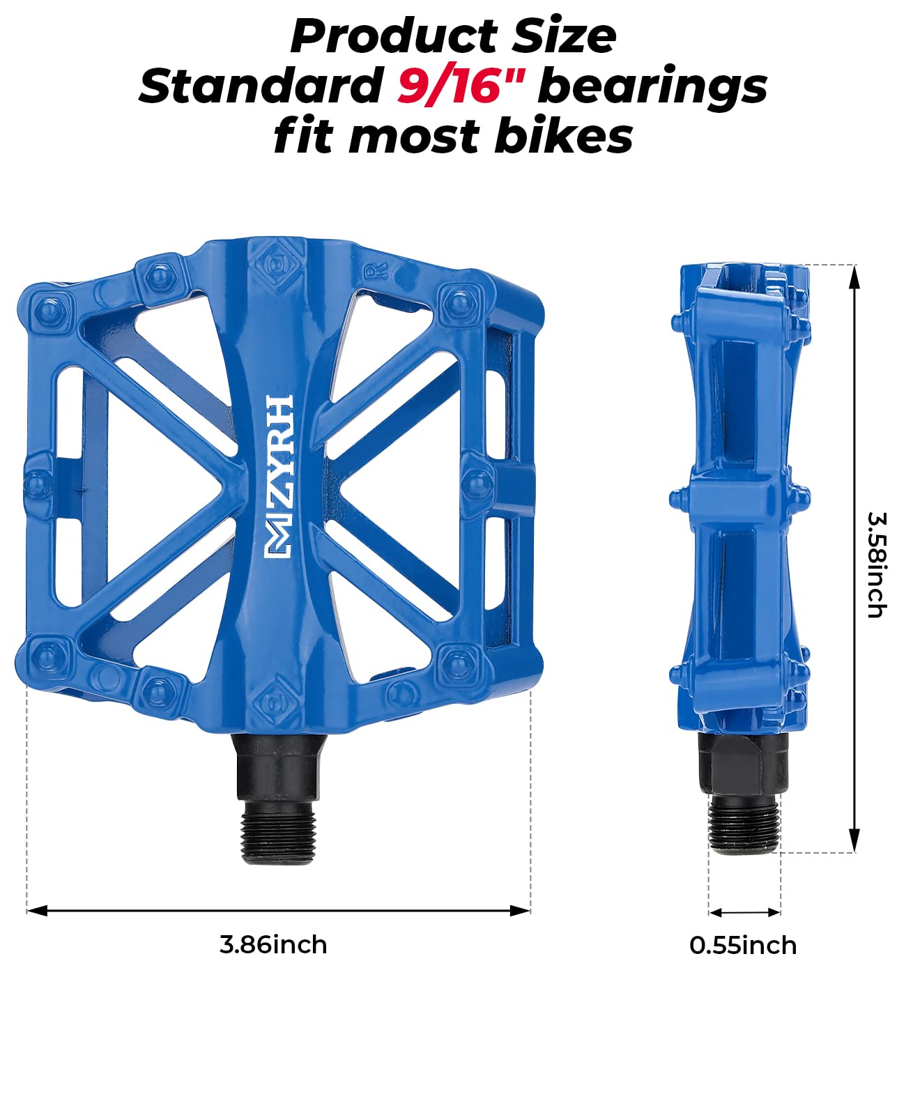 KEMIMOTO Mountain Bike Pedals MTB Bicycle Flat Pedals, 9/16'' CNC Aluminum Durable Sealed Bearings for Most Bikes BMX MTB Enduro Downhill Trail (Two Pack) (Blue)