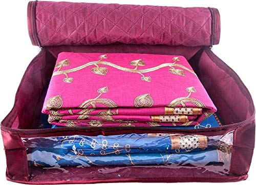 Fashion Bizz Saree Cover Set of 10 Large Maroon Satin/Wardrobe Organiser/Clothes Bag