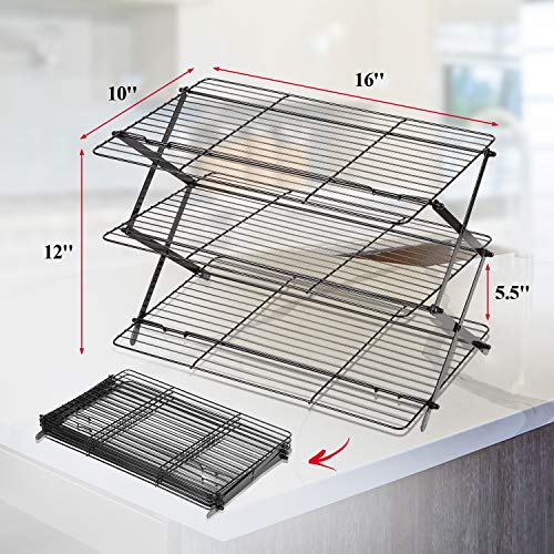 3-Tier Collapsible Cooling Rack - Bonus Baking Mat Included - Expandable & Foldable Cookie Cooling Wire Rack - Baking Rack - Foldable Cooling Rack For Baking Supplies - Premium Quality & Sturdy Legs