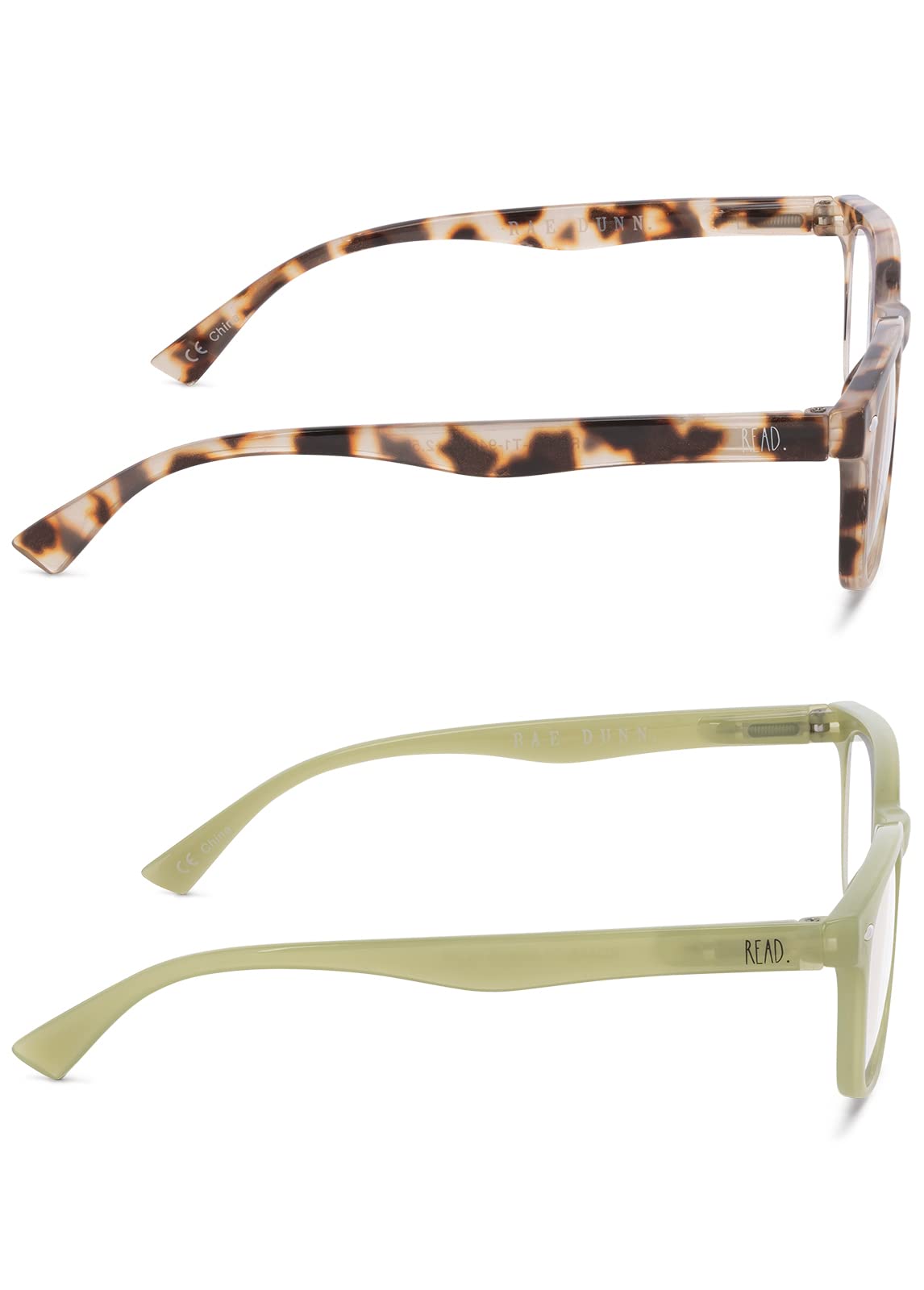 Rae Dunn "JUDY Blue Light Blocking Reading Glasses - 2 Pack w/READ MORE Signature Font Hard Case (Milky Tort/Milky Kiwi, 1.5)