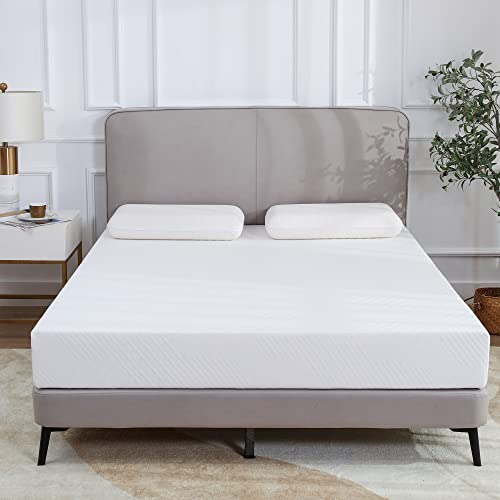 Opoiar 10 Inch Green Tea Memory Foam Mattress/Made in USA, Short King Size for RVs, Campers & Trailers/Mattress-in-a-Box/Medium Firm, White (RV-Short King)