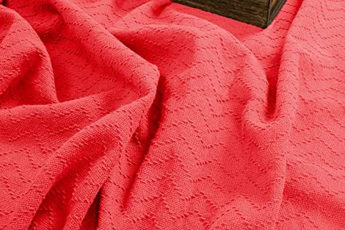 ELVANA HOME BELIZZI Home 100% Cotton Bed Blanket, Breathable Thermal Blanket Twin Size, Soft Chevron Thermal Blanket 60''x90'', Cotton Bed Blanket, Perfect for Layering Any Bed for All Season, Coral