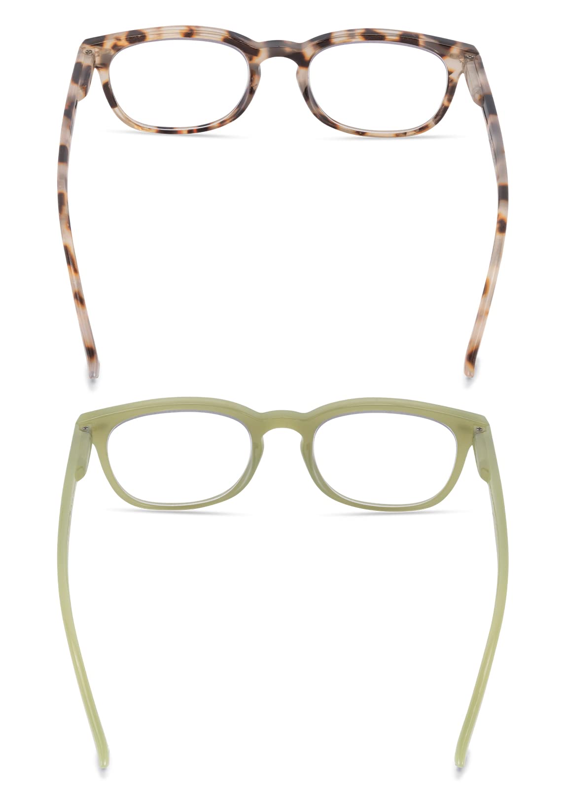 Rae Dunn "JUDY Blue Light Blocking Reading Glasses - 2 Pack w/READ MORE Signature Font Hard Case (Milky Tort/Milky Kiwi, 1.5)