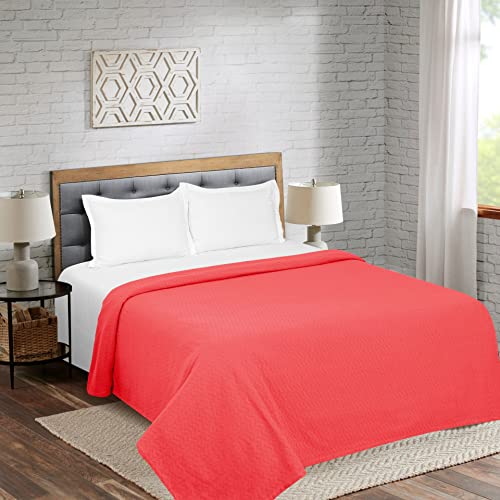 ELVANA HOME BELIZZI Home 100% Cotton Bed Blanket, Breathable Thermal Blanket Twin Size, Soft Chevron Thermal Blanket 60''x90'', Cotton Bed Blanket, Perfect for Layering Any Bed for All Season, Coral