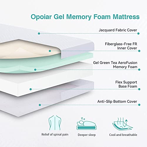 Opoiar 10 Inch Green Tea Memory Foam Mattress/Made in USA, Short King Size for RVs, Campers & Trailers/Mattress-in-a-Box/Medium Firm, White (RV-Short King)