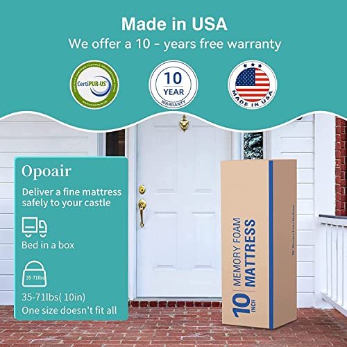 Opoiar 10 Inch Green Tea Memory Foam Mattress/Made in USA, Short King Size for RVs, Campers & Trailers/Mattress-in-a-Box/Medium Firm, White (RV-Short King)