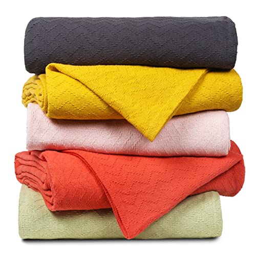 ELVANA HOME BELIZZI Home 100% Cotton Bed Blanket, Breathable Thermal Blanket Twin Size, Soft Chevron Thermal Blanket 60''x90'', Cotton Bed Blanket, Perfect for Layering Any Bed for All Season, Coral