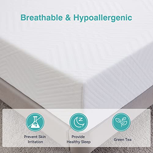 Opoiar 10 Inch Green Tea Memory Foam Mattress/Made in USA, Short King Size for RVs, Campers & Trailers/Mattress-in-a-Box/Medium Firm, White (RV-Short King)