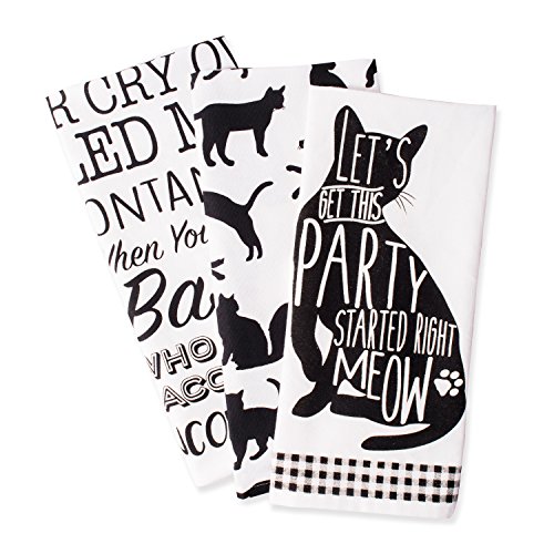 DII Everyday Pets Kitchen Collection Absorbent Dishtowel Set, 18x28, Cat Print, 3 Count