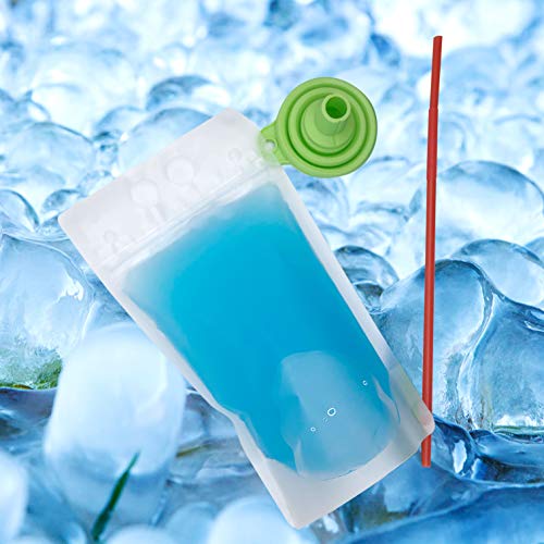 C CRYSTAL LEMON 100PCS Liquor Pouches, Drink Pouches for Adults with Straw Smoothie Bags Juice Pouches with 100 Drink Straws, Heavy Duty Hand-Held Translucent Reclosable Ice Drink Pouches Bag