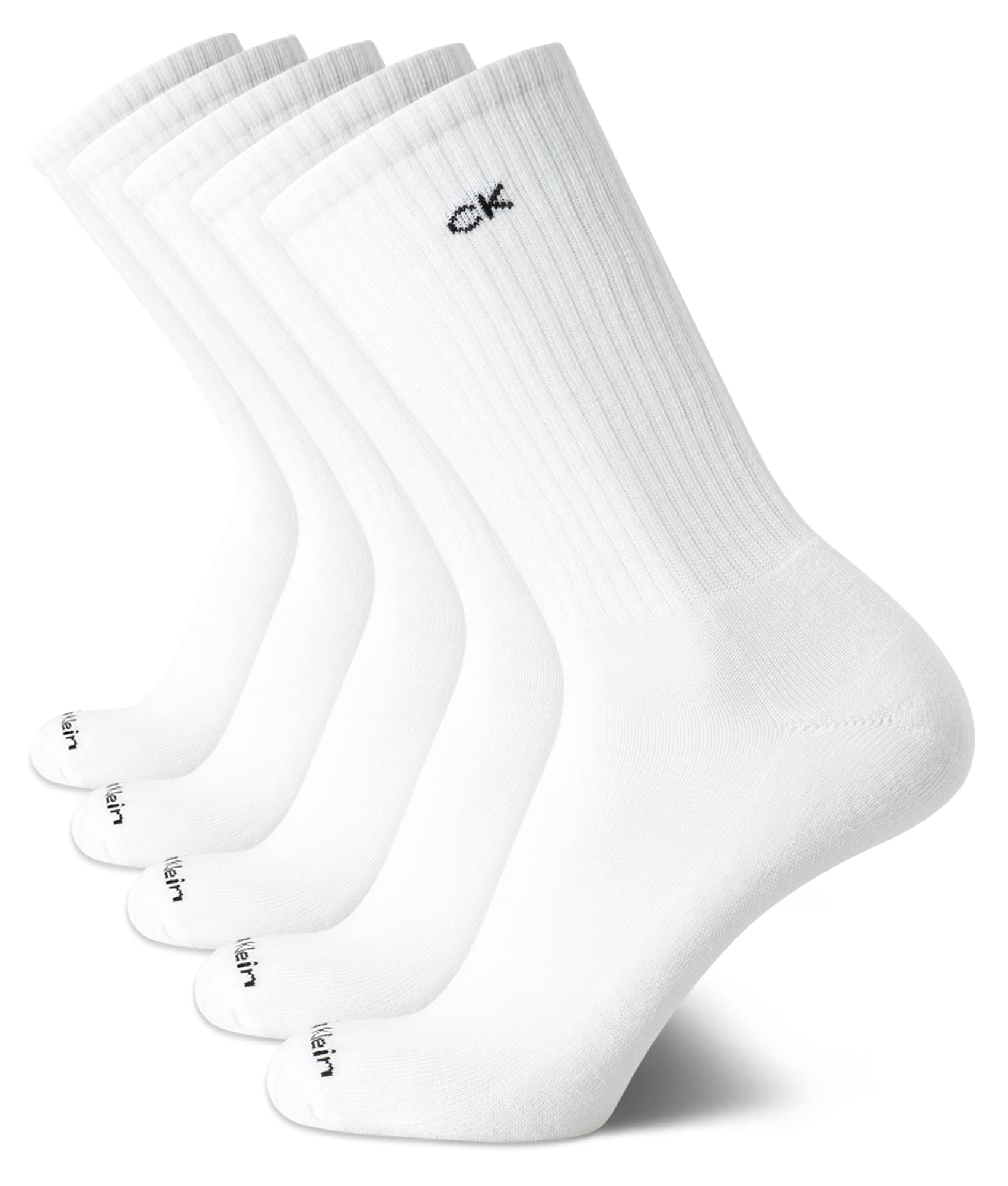 Calvin Klein Men’s Athletic Socks - 5 Pack Cushioned Crew Socks for Men - Soft, Breathable & Durable with Arch Support for All-Day Comfort, Sports, Workouts & Everyday Wear, White, Size 7-12