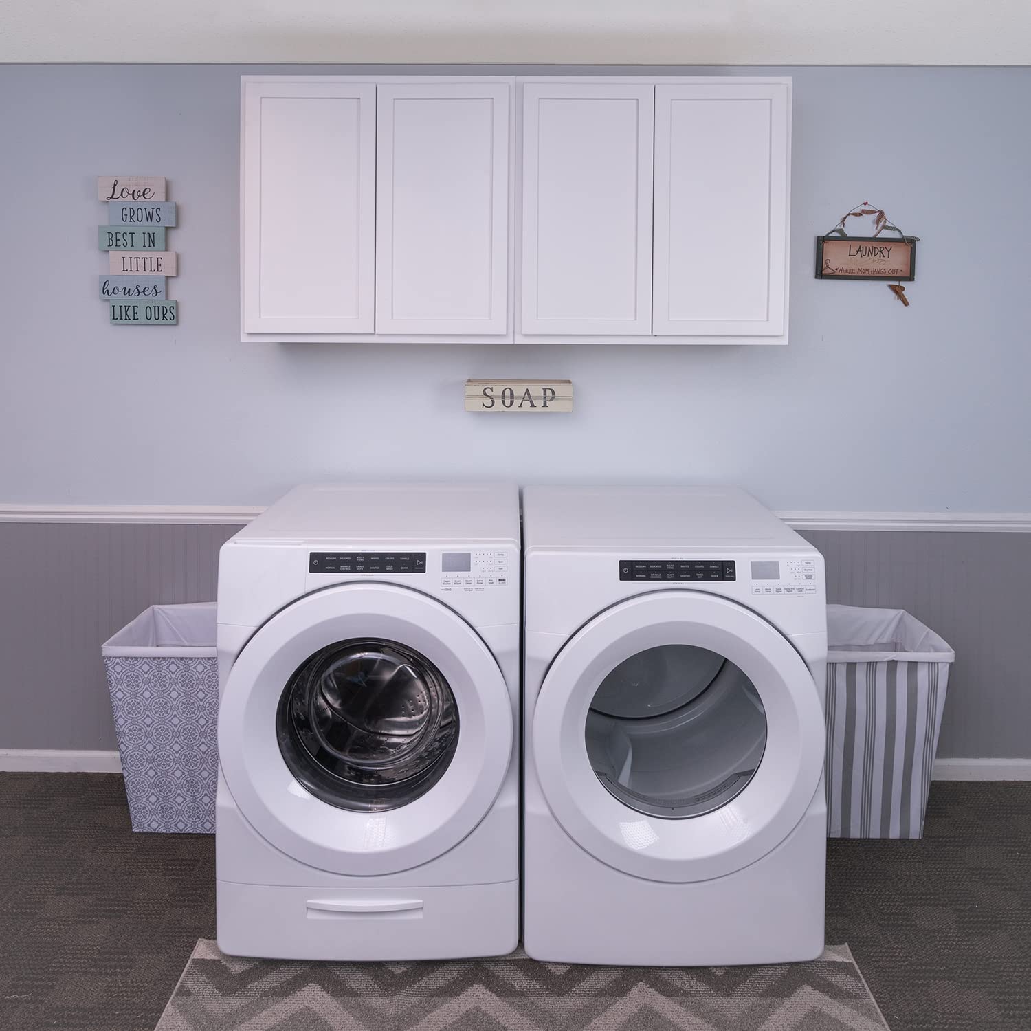 Quicklock RTA Laundry Cabinets | 60" - 72" Wide | Double Door Style | Shaker Cabinets | Made in The USA (Pure White, 12" D x 60" W x 30" H)