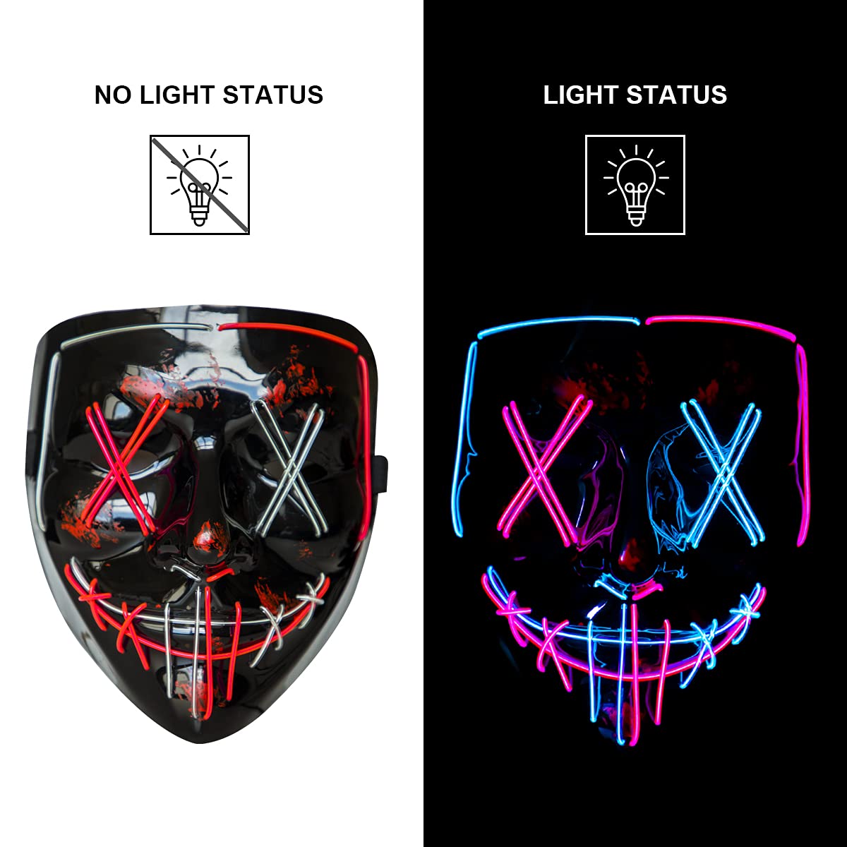 Poptrend Halloween Mask LED Light up Mask Scary mask for Festival Cosplay Halloween Costume Masquerade Parties,Carnival,Gift (Pink+ice Blue)