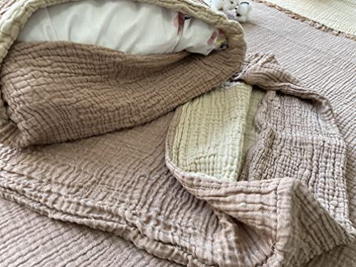 Muslin Blanket 100% Cotton, 4 Layers Bedspread, Soft Turkish Cotton Muslin Bed Cover, Reversible Coverlet, Brown (King Size 95x102-230x260cm)