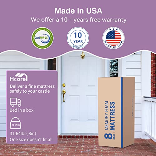 Hcore 8 Inch Twin Memory Foam Mattress,Cooling Lavender Mattress in a Box,Medium-Firm Mattress Made in USA,Pressure Relief & Temperature Regulation,Fiberglass-Free,CertiPUR-US Certified
