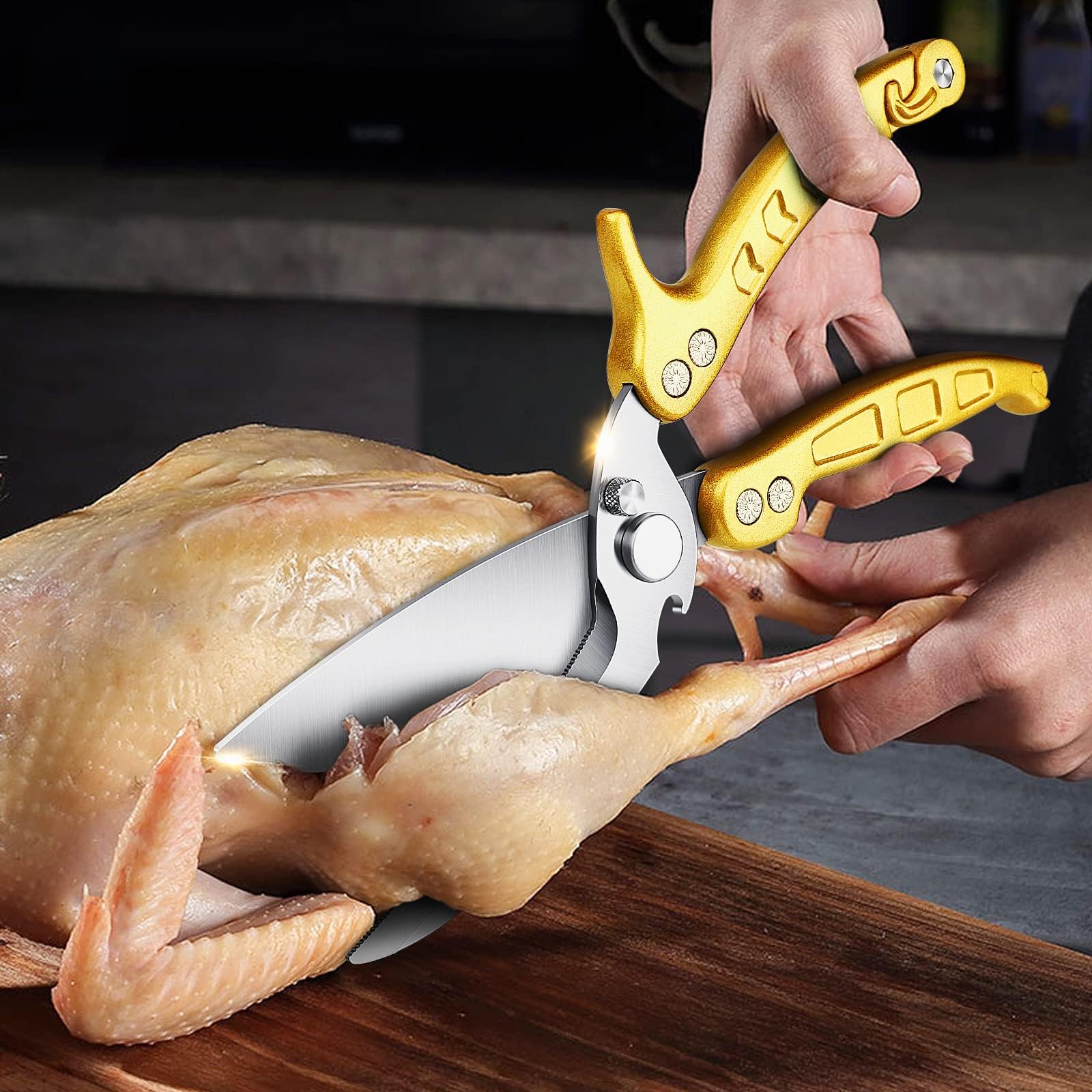 Poultry Shears, Germany Detachable Heavy Duty Kitchen Scissors, Golden Kitchen Shears With Knife Bottle Opener Gift Box, Multipurpose Kitchen Shears For Cooking Chicken Meat Turkey Thanksgiving