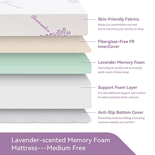 Hcore 8 Inch Twin Memory Foam Mattress,Cooling Lavender Mattress in a Box,Medium-Firm Mattress Made in USA,Pressure Relief & Temperature Regulation,Fiberglass-Free,CertiPUR-US Certified