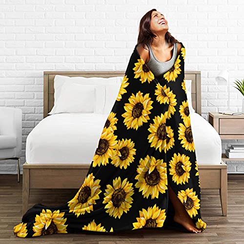 Yellow Sunflower Blanket Black Yellow Throw Blanket Yellow Sunflowers Printed Fleece Blanket Luxury Soft Lightweight Blanket for Bedroom Couch Sofa (50"x60")