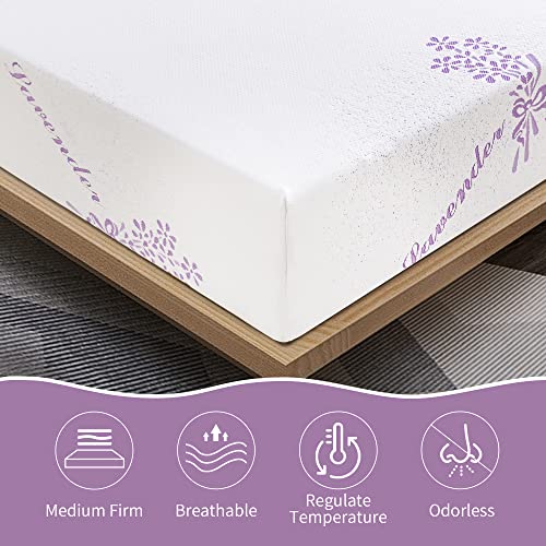 Hcore 8 Inch Twin Memory Foam Mattress,Cooling Lavender Mattress in a Box,Medium-Firm Mattress Made in USA,Pressure Relief & Temperature Regulation,Fiberglass-Free,CertiPUR-US Certified