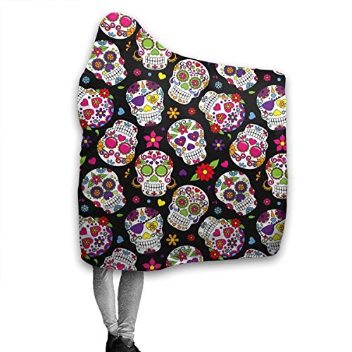JASMODER Sugar Skull Hoodie Blanket Wearable Throw Blankets for Couch Blanket Hooded for Baby Kids Men Women
