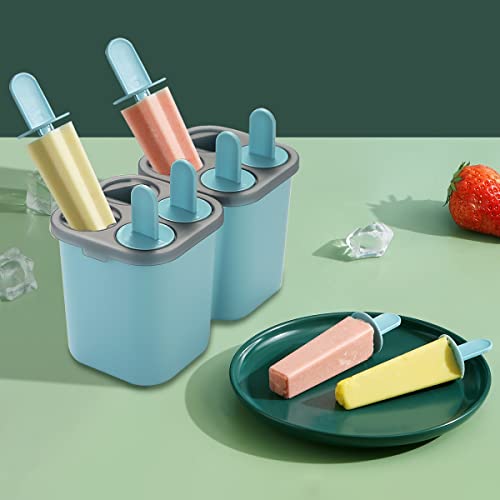 HOMQUEN Popsicles Molds, 8 Piece Ice Pop Mold, Reusable Easy Release Ice Cream Mold for kids, Many Shapes Homemade Popsicle Molds, DIY Popsicle Maker, BPA Free (8 Cavities-Blue)