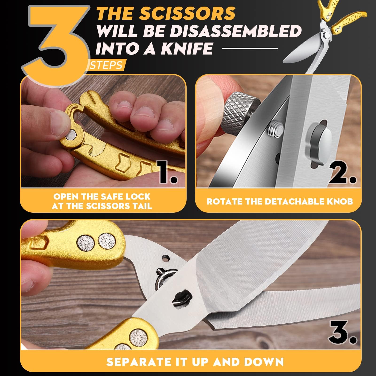 Poultry Shears, Germany Detachable Heavy Duty Kitchen Scissors, Golden Kitchen Shears With Knife Bottle Opener Gift Box, Multipurpose Kitchen Shears For Cooking Chicken Meat Turkey Thanksgiving