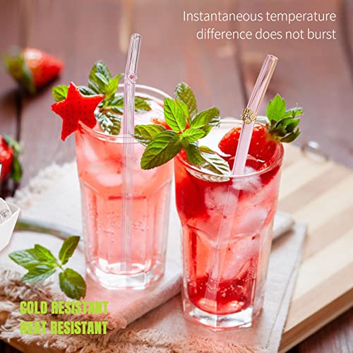 6-Pack Reusable Glass Straws with Flowers,Glass Straws Shatter Resistant,8''x8 MM,6 Bent with 2 Cleaning Brushes - Perfect for Smoothies, Milkshakes, Tea, Juice - Dishwasher Safe