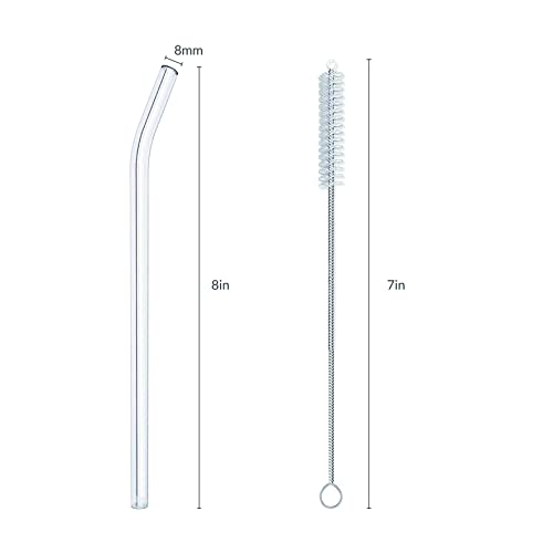 6-Pack Reusable Glass Straws with Flowers,Glass Straws Shatter Resistant,8''x8 MM,6 Bent with 2 Cleaning Brushes - Perfect for Smoothies, Milkshakes, Tea, Juice - Dishwasher Safe