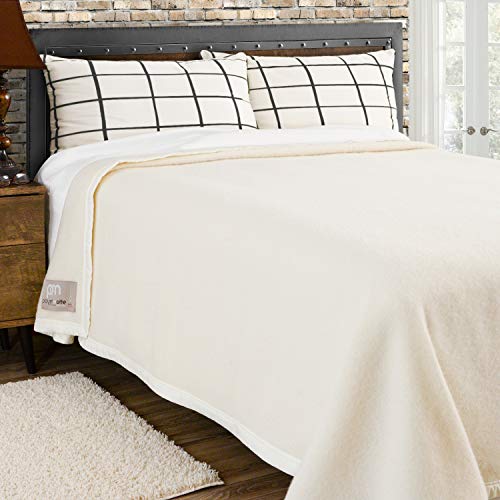 Poyet Motte Rivoli Solid 400GSM 100% Virgin Wool Blanket, Medium/Heavy Weight, Machine Washable (Natural Solid, Full/Queen Size)