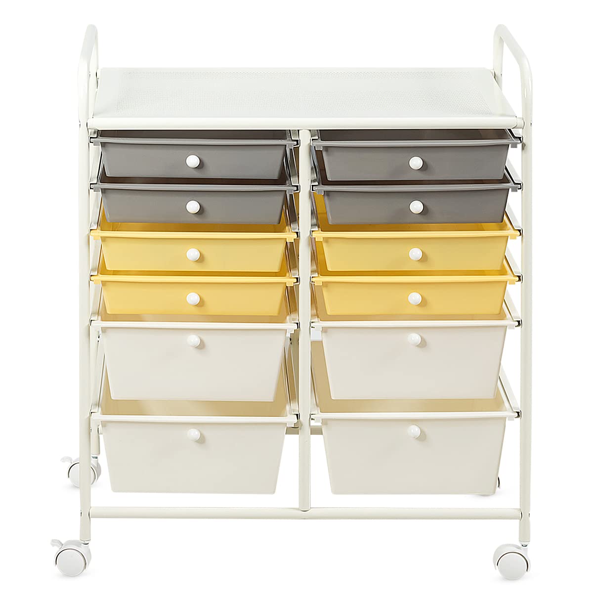 Nightcore 12 Drawers Rolling Storage Cart, Tool Storage Cart Organizer w/Lockable Wheels & Metal Frame, Multipurpose Utility Storage Cart w/Large Storage Space, Idea for Home Office School (Yellow)