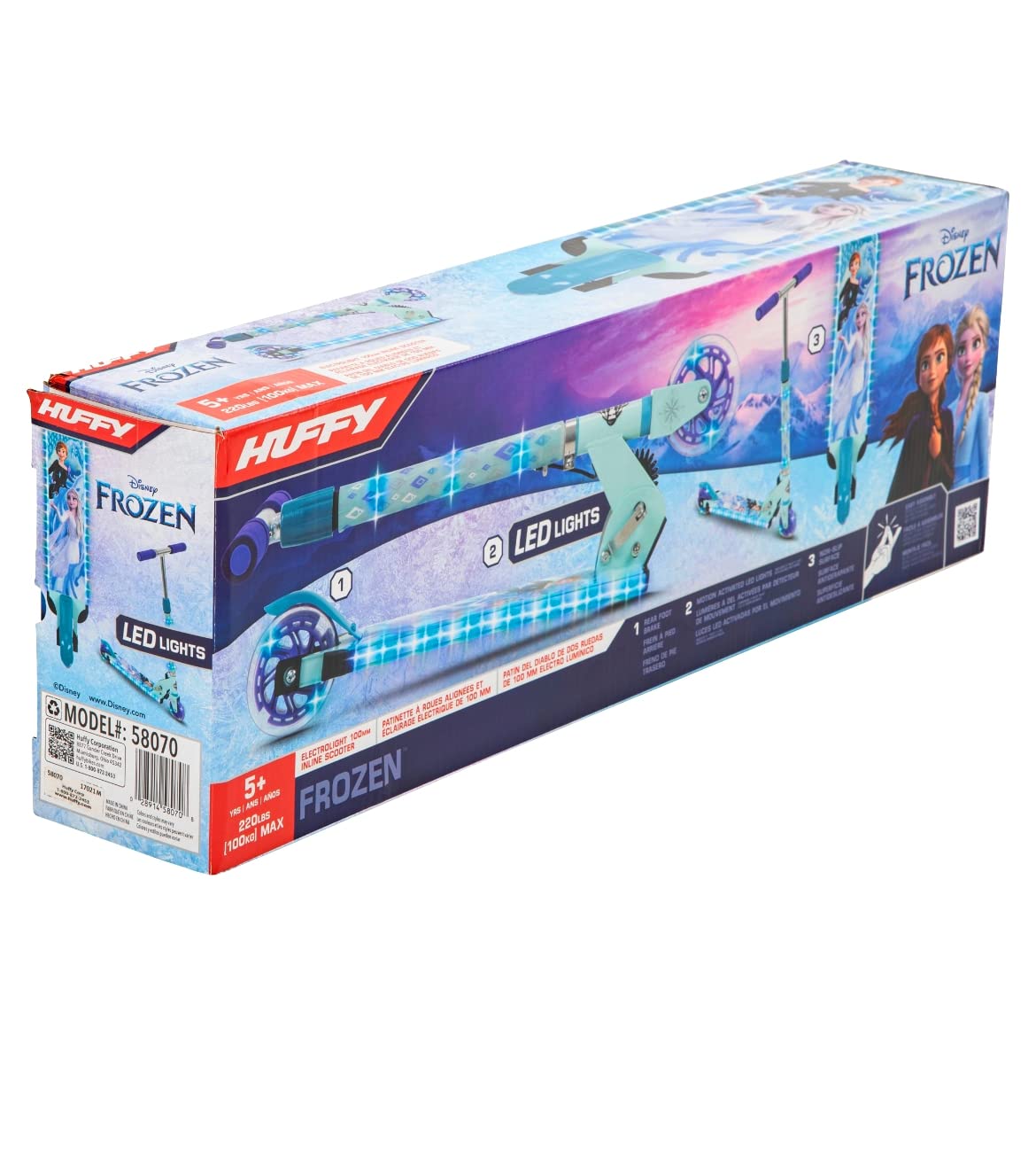 Huffy Disney Frozen Light-up LED Inline Kick Scooter for Girls-Purple