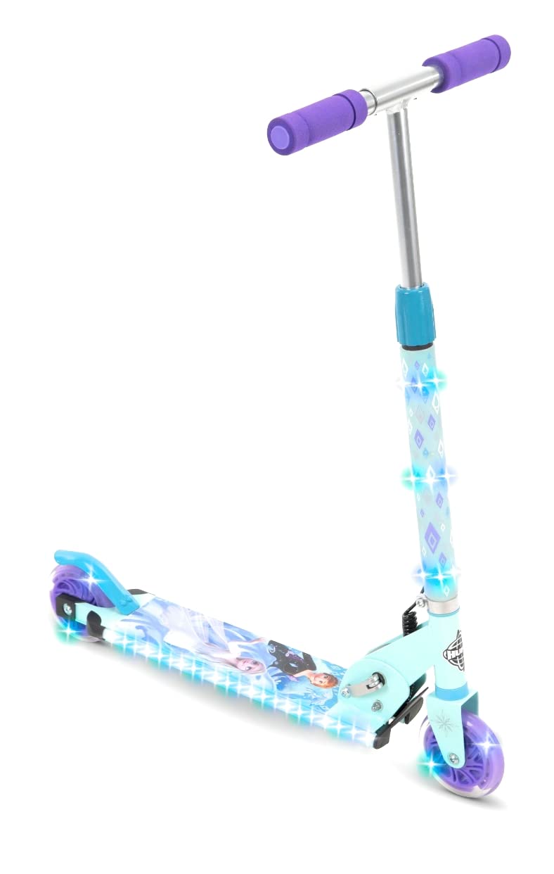 Huffy Disney Frozen Light-up LED Inline Kick Scooter for Girls-Purple