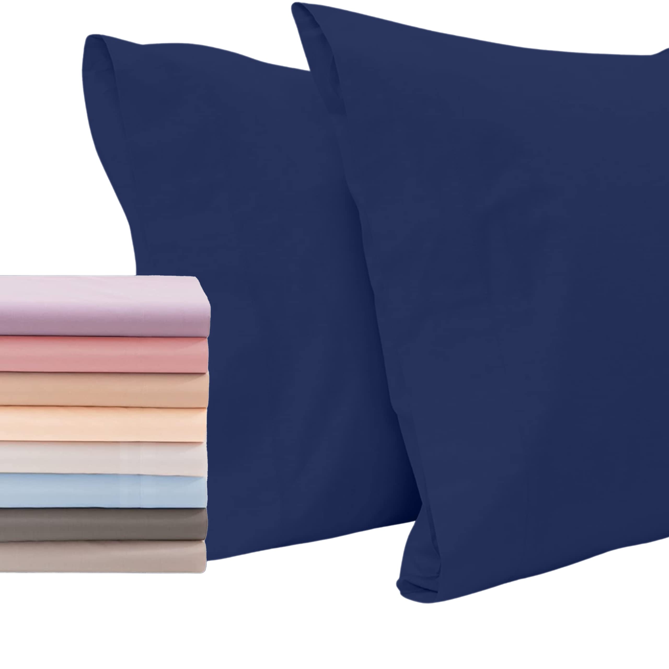 Superity Linen Pillow Cases Standard Size - Open Enclosure - 2 Pack - 100% Soft and Comfortable Premium Cotton - Navy