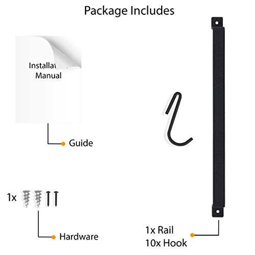 Wallniture Gourmet Kitchen Rail with 10 Hooks, Wall Mounted Wrought Iron Hanging Utensil Holder Rack with Black 17 Inch