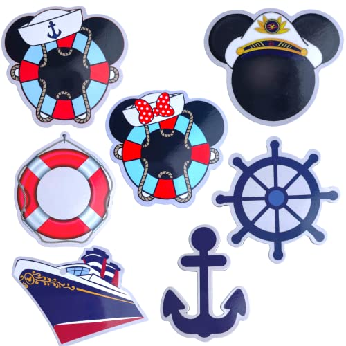 7pc Magnets for Cruise Door Ship Line Magnet | Magic Mouse Magnetic Decorations | Captain Mouse Souvenirs Pins with Anchor Dream for Cabin Wall Decoration | Holiday Collectibles Decor