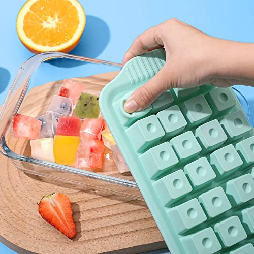 JBYAMUS Ice Cube Trays with Lid, 2 Pack Ice Cube Trays for Freezer, Hard Frame Design is Easy to Pick up Without Deforming and Spilling, Soft Silicone Base, Easy to Release and BPA Free. (Green)