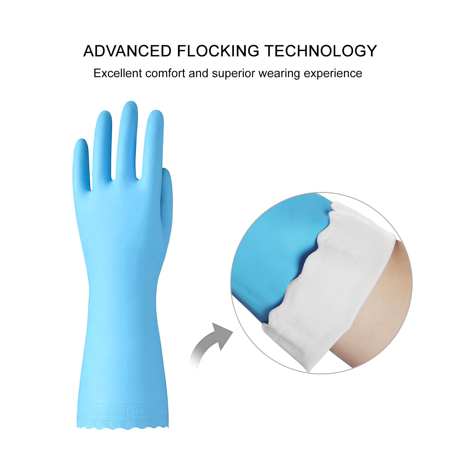 Bamllum Rubber Cleaning Gloves - 2 Pairs Latex Free Kitchen Cleaning Gloves with Cotton Liner- Household Dishwashing Gloves, Non- Slip Waterproof (Medium, Blue+Pink)