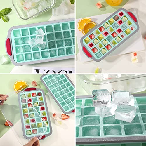 JBYAMUS Ice Cube Trays with Lid, 2 Pack Ice Cube Trays for Freezer, Hard Frame Design is Easy to Pick up Without Deforming and Spilling, Soft Silicone Base, Easy to Release and BPA Free. (Green)