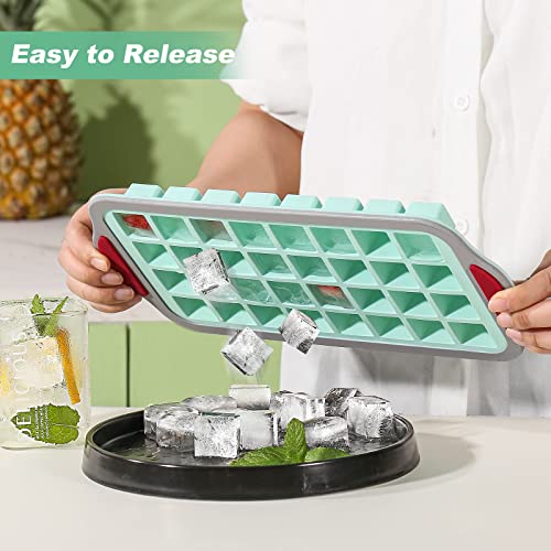 JBYAMUS Ice Cube Trays with Lid, 2 Pack Ice Cube Trays for Freezer, Hard Frame Design is Easy to Pick up Without Deforming and Spilling, Soft Silicone Base, Easy to Release and BPA Free. (Green)