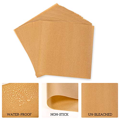 Hiware 200 Count Unbleached Parchment Paper Squares 6" x 6", Non-Stick Wax Paper Sheets for Separate Burgers, Cookies & Other Foods When Storing, Freezing