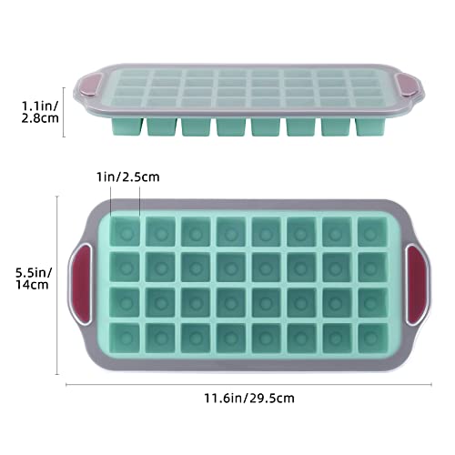 JBYAMUS Ice Cube Trays with Lid, 2 Pack Ice Cube Trays for Freezer, Hard Frame Design is Easy to Pick up Without Deforming and Spilling, Soft Silicone Base, Easy to Release and BPA Free. (Green)