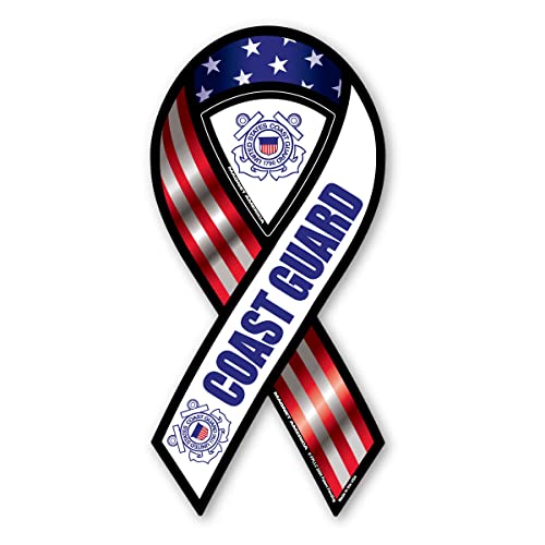 This Coast Guard Red, White & Blue 2-in-1 Ribbon Magnet by Magnet America is 3 7/8" x 8" Made for Vehicles and Refrigerators