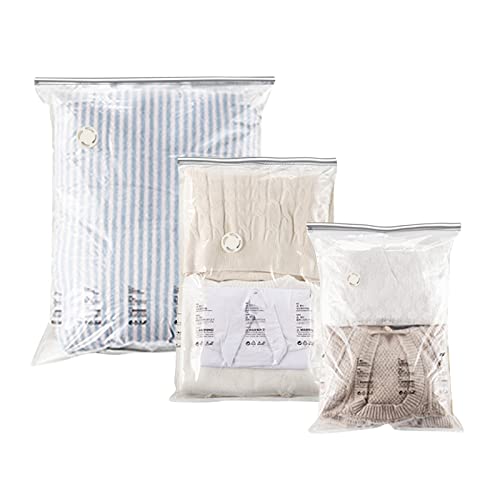 Vacuum Storage Bags No Pump Needed, Vacuum Seal Blanket Storage, Reusable Travel Space Compression Bags for Clothes Pillows Comforters Packing (3 Pack (1 S, 1 M, 1 L))