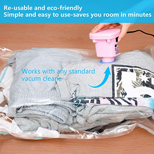 WISEWATER 10PCS Vacuum Storage Bags(2 x Jumbo, 2x Large, 2 x Medium, 2x Small,1x 3D,1x hand roll)Space Saving Bags with Travel Hand Pump(10pcs)