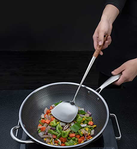 Wok spatula and ladle,Skimmer Ladle Tool Set, 17inches spatula for wok, 304 Stainless Steel wok spatula.