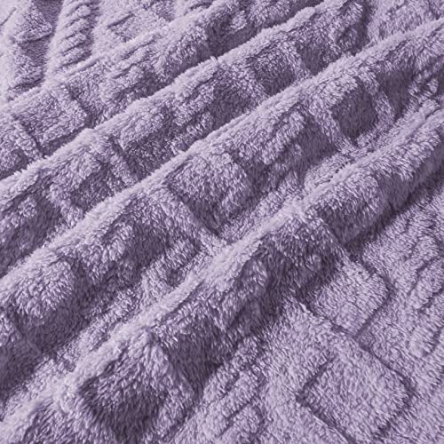 Whale Flotilla Jacquard Fuzzy Fleece Fluffy Bed Blanket Queen Size(90x90 Inch), Velvet Microfiber Bedspread, Warm and Soft Bed Blanket for All Season, Lilac