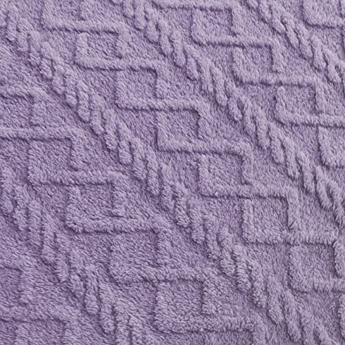 Whale Flotilla Jacquard Fuzzy Fleece Fluffy Bed Blanket Queen Size(90x90 Inch), Velvet Microfiber Bedspread, Warm and Soft Bed Blanket for All Season, Lilac
