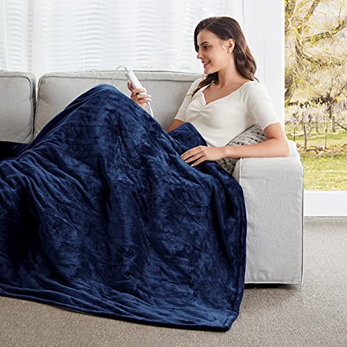 Electric Heated Throw Blanket Twin Size 62" x 84" | 6 Levels Fast Heating & Machine Washable | Full Body Warming Soft Flannel Bed Sofa Blankets with Auto-Off Overheating Protection 8H Timer | Blue