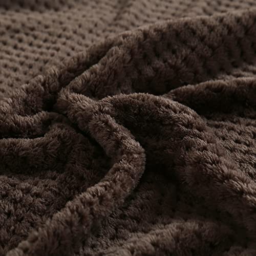 CAI TENG Waffle Textured Fleece Blanket Flannel Blanket for for Couch Sofa Living Room Plush Lightweight Microfiber Throw (Chocolate Brown, 50 x 60 Inches)
